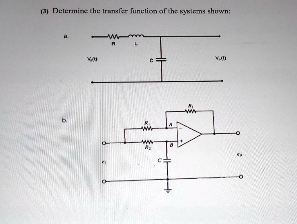 SOLVED: (3) Determine the transfer function of the systems shown: Vi(t Vo(t)