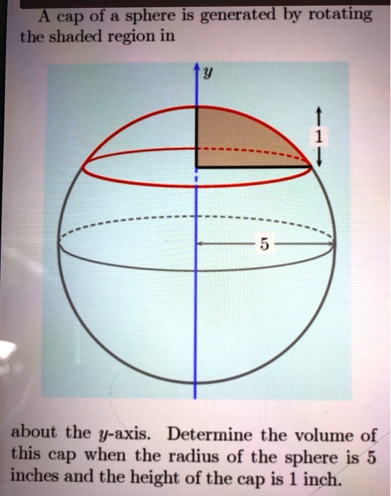 A cap of a sphere is generated by rotating the shaded region in about ...