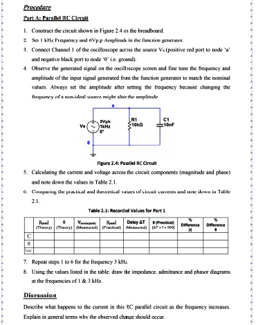SOLVED: I need all the calculations from step 1 to 6 by using Multisim. Procedure Part A ...