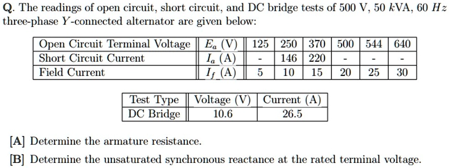 SOLVED: Q. The readings of open circuit, short circuit, and DC bridge ...