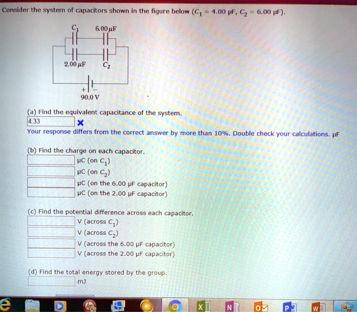 SOLVED: Consider the system of capacitors shown in the figure below (C1 = 100 ÂµF, C2 = 6.00 ÂµF ...