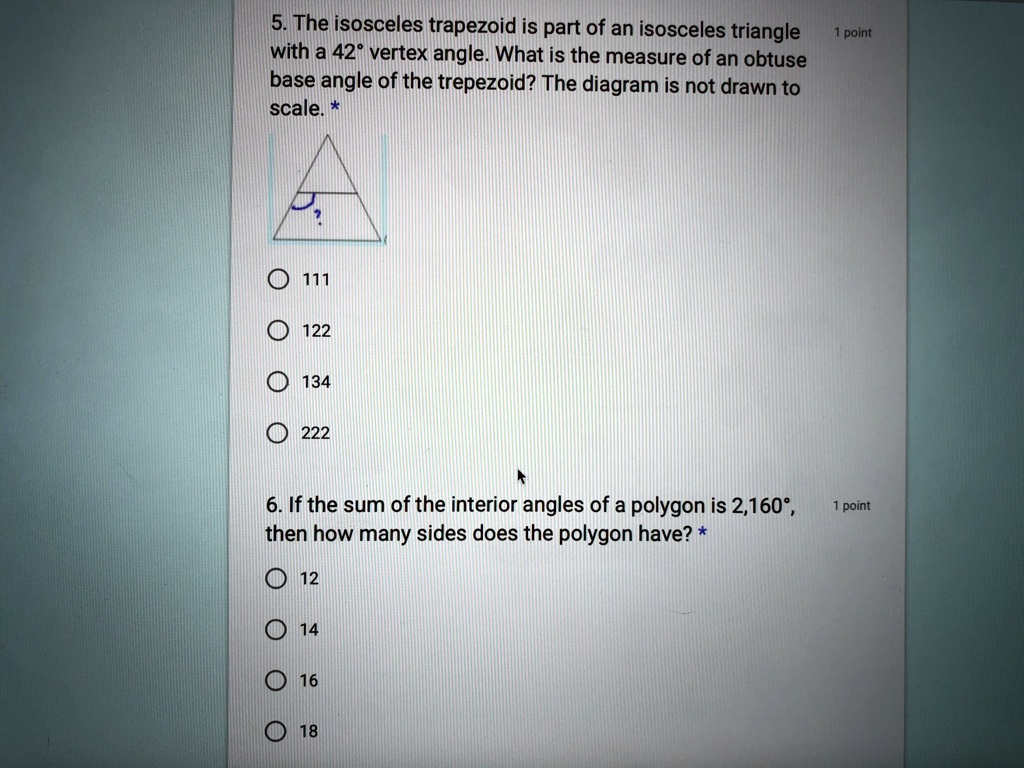 5. The isosceles trapezoid is part of an isosceles triangle with a 42 ...