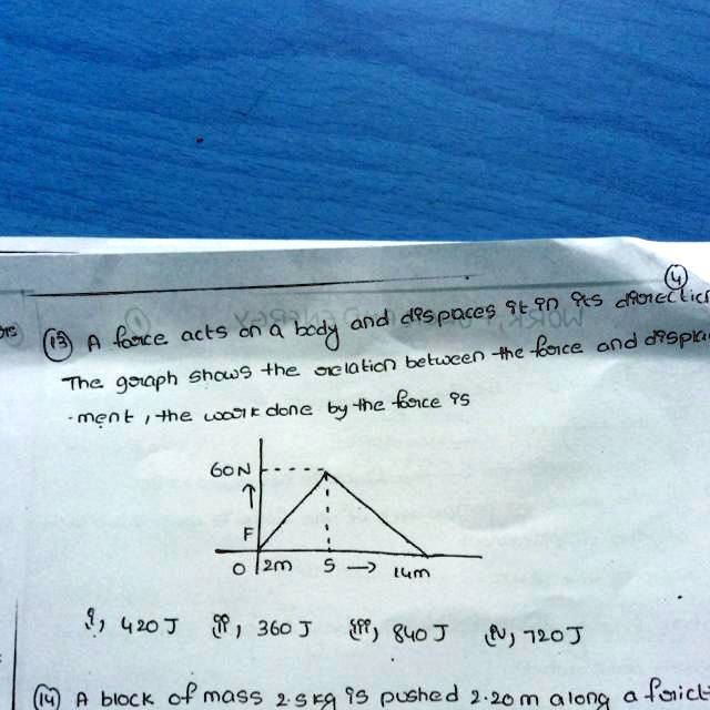SOLVED: 'A force acts on a body and displaces it in its direction. The ...
