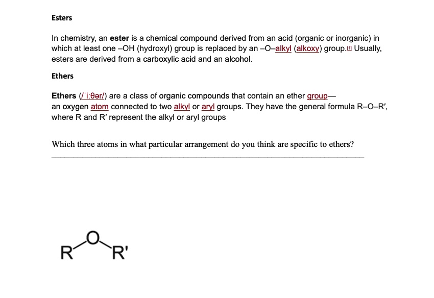 SOLVED: Esters In chemistry, an ester is a chemical compound derived ...