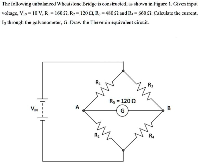 SOLVED: The following unbalanced Wheatstone Bridge is constructed, as shown in Figure 1. Given ...