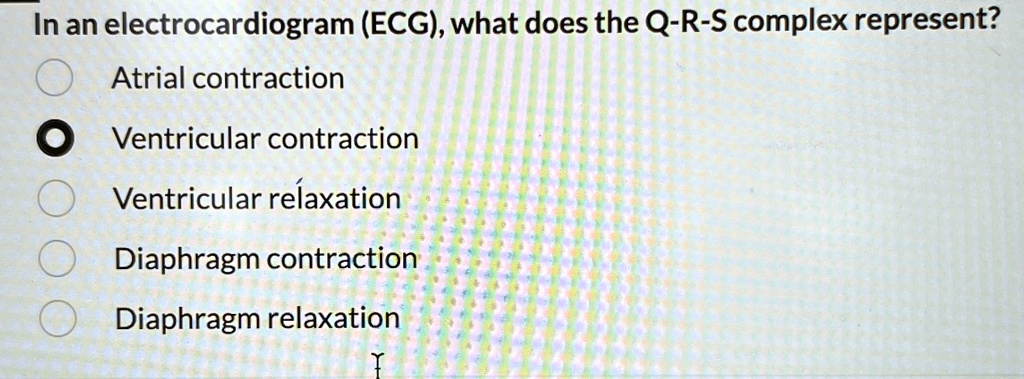 in an electrocardiogram ecg what does the q r s complex represent ...