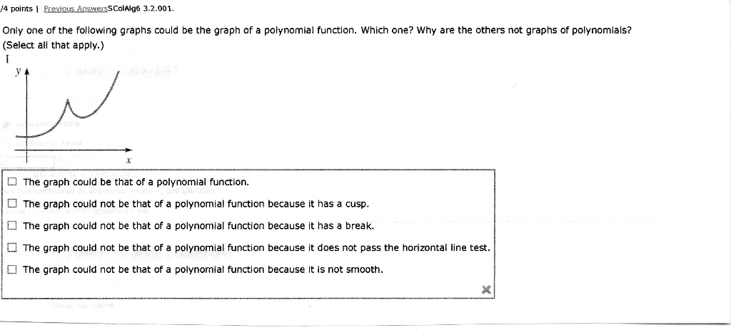 Only one of the following graphs could be the graph of a polynomial ...