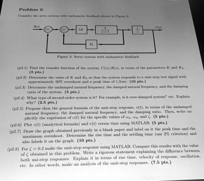 SOLVED: Problem 2: Consider the system shown in Figure 2. Figure 2: Servo system with tachometer ...