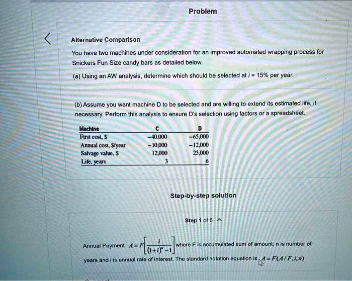 SOLVED: Alternative Comparison: You have two machines under consideration for an improved ...