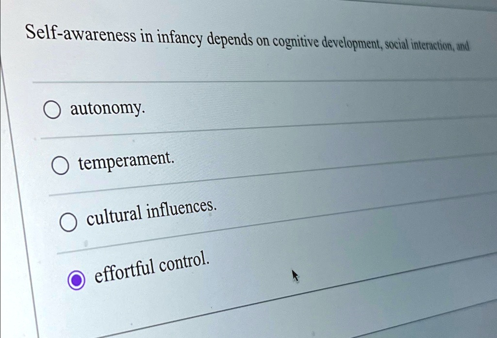 SOLVED: Self-awareness in infancy depends on cognitive development ...