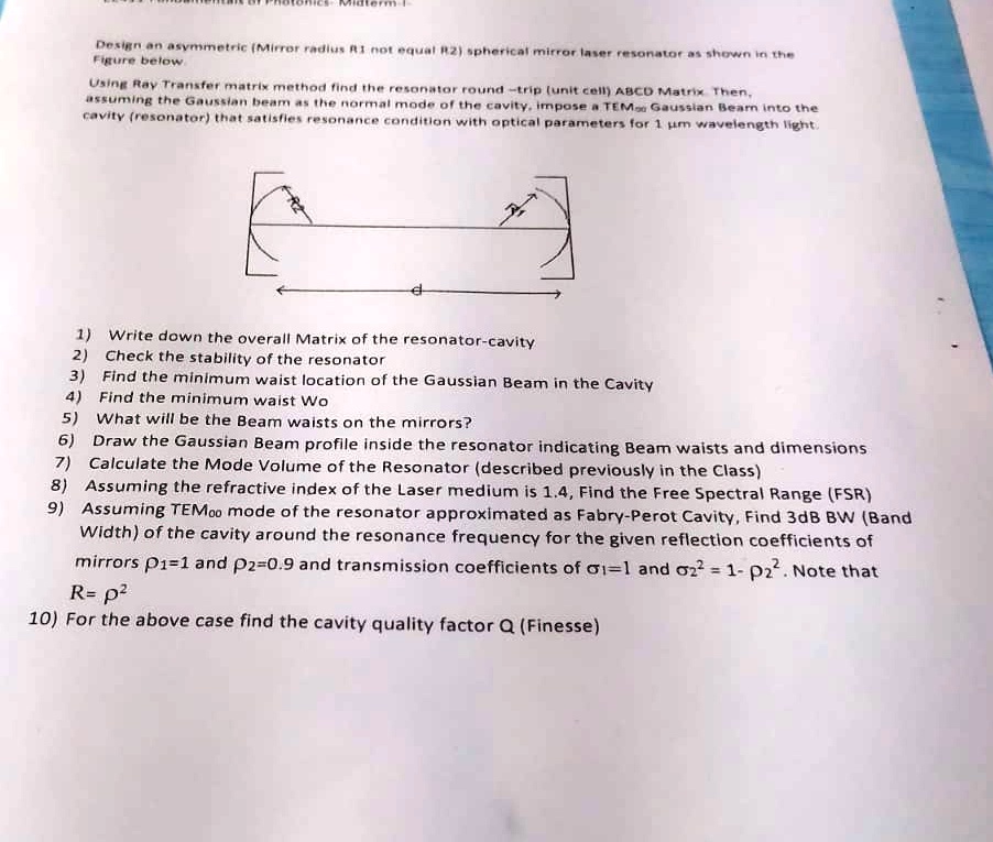 Design an asymmetric (Mirror radius As not equal R2) spherical mirror ...