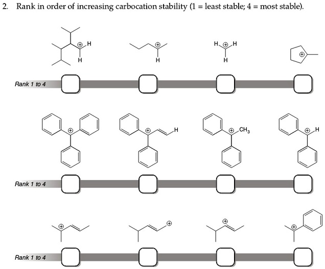 SOLVED: Rank in order of increasing carbocation stability (1 least ...