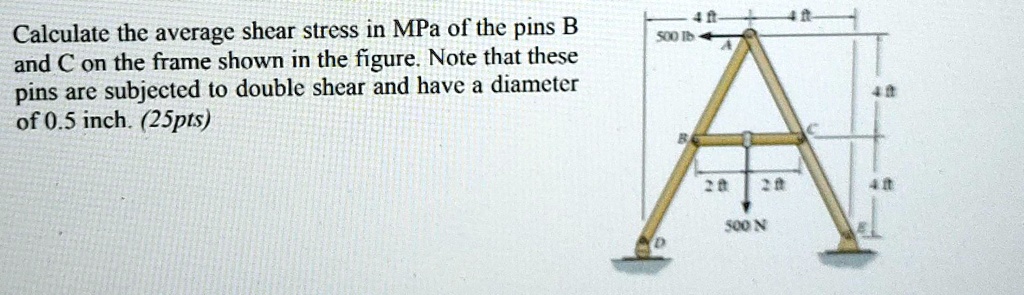 Calculate the average shear stress in MPa of the pins B and C on the ...