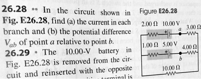 26.28 In the circuit shown in Figure E26.28, find (a) the current in ...