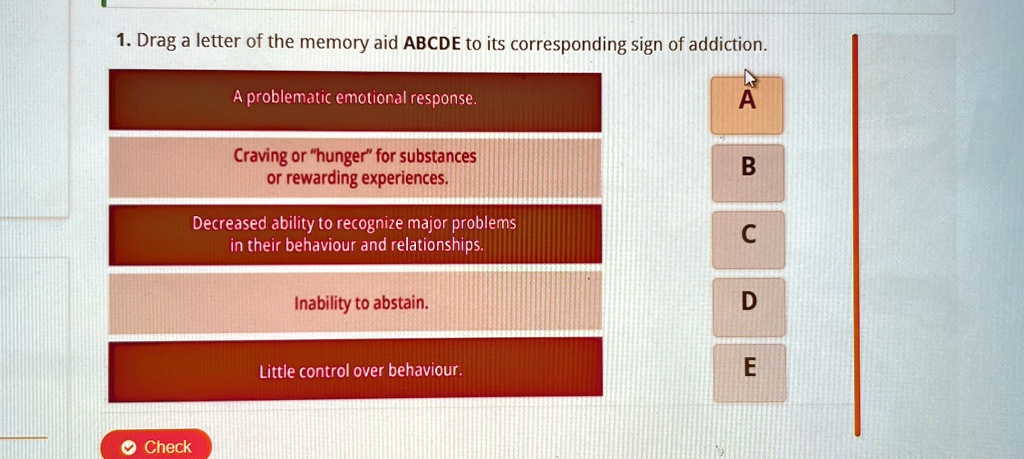 [GET ANSWER] 1. Drag a letter of the memory aid ABCDE to its ...