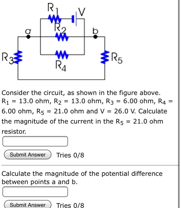 SOLVED: R Rs R3 R4 Consider the circuit, as shown in the figure above R1 13.0 ohm, R2 13.0 ohm ...