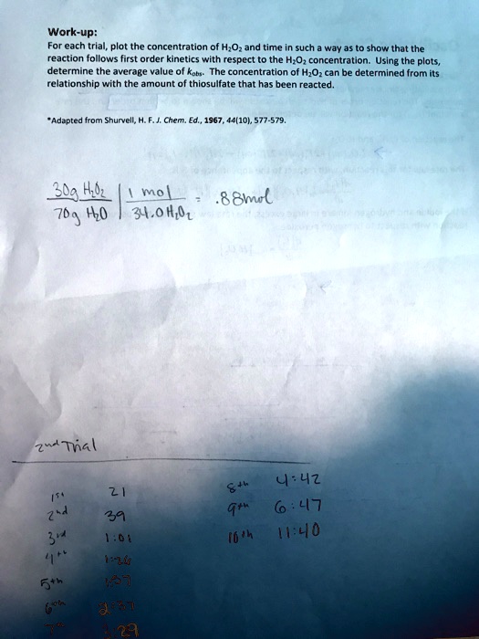 work up for each trial plot the concentration of hoz and time in such a ...
