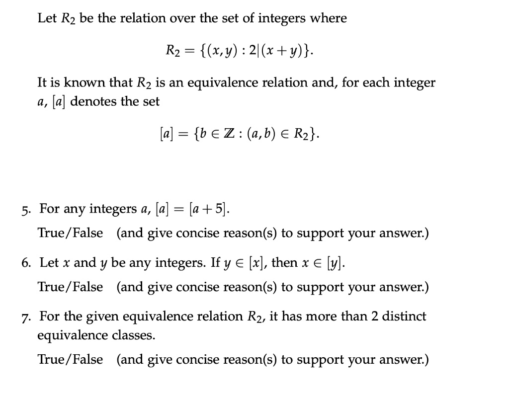 Solved Let Rz Be The Relation Over The Set Of Integers Where Rz X Y