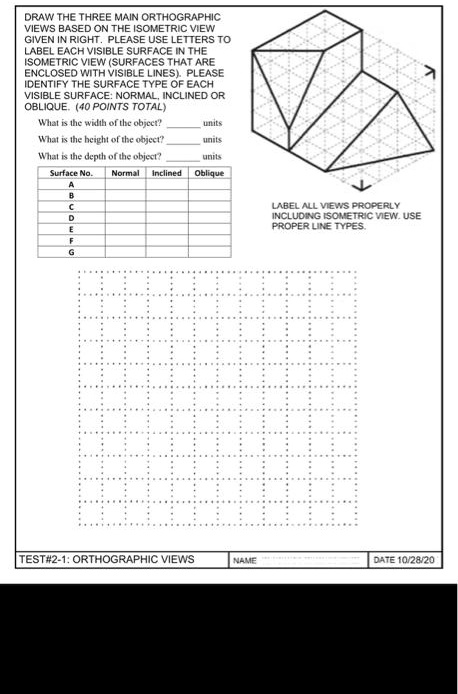 DRAW THE THREE MAIN ORTHOGRAPHIC VIEWS BASED ON THE ISOMETRIC VIEW ...