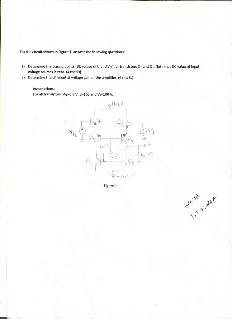 SOLVED: For the circuit shown in Figure 1, answer the following questions: 1) Determine the ...