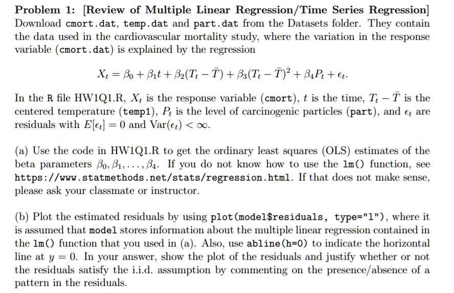 problem 1 review of multiple linear regression time series regression ...