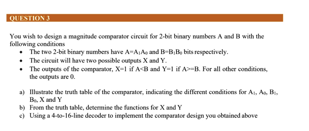 Question 3 You Wish To Design A Magnitude Comparator Circuit For 2 Bit Binary Numbers A And B 1221