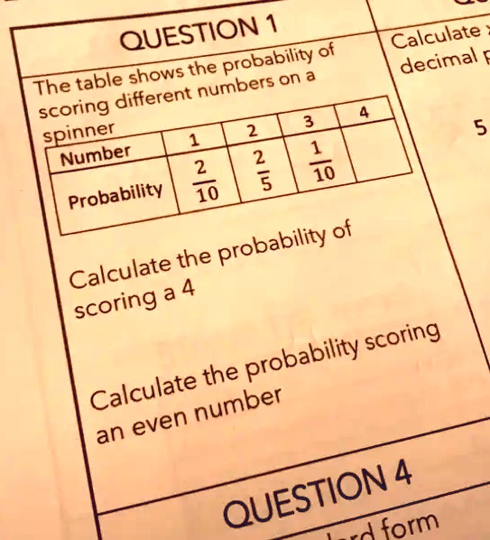 SOLVED: QUESTION of Calculate shows the probability decimal The table ...