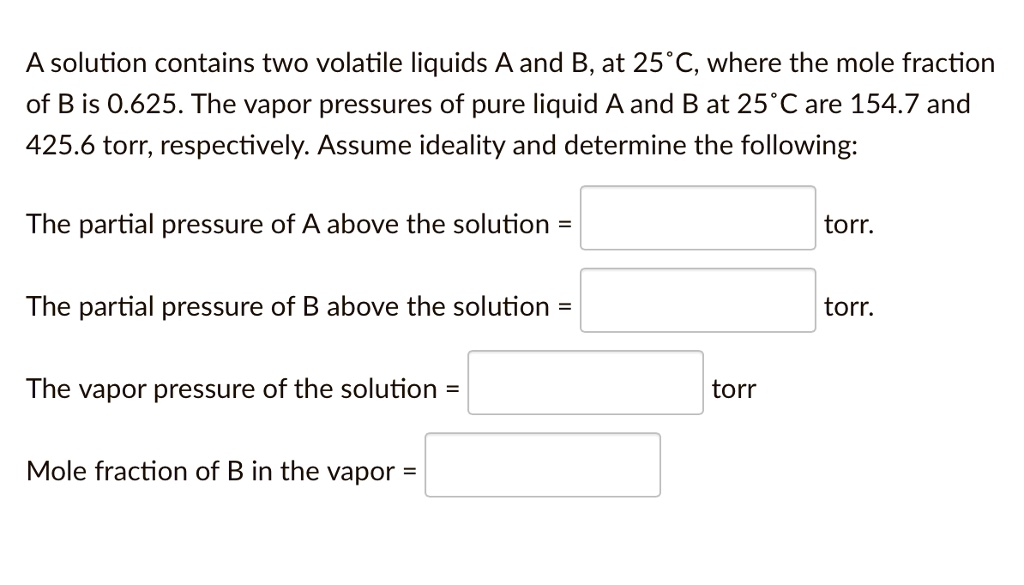 a solution contains two volatile liquids a and b at 25c where the mole fraction of b is 0625 the ...