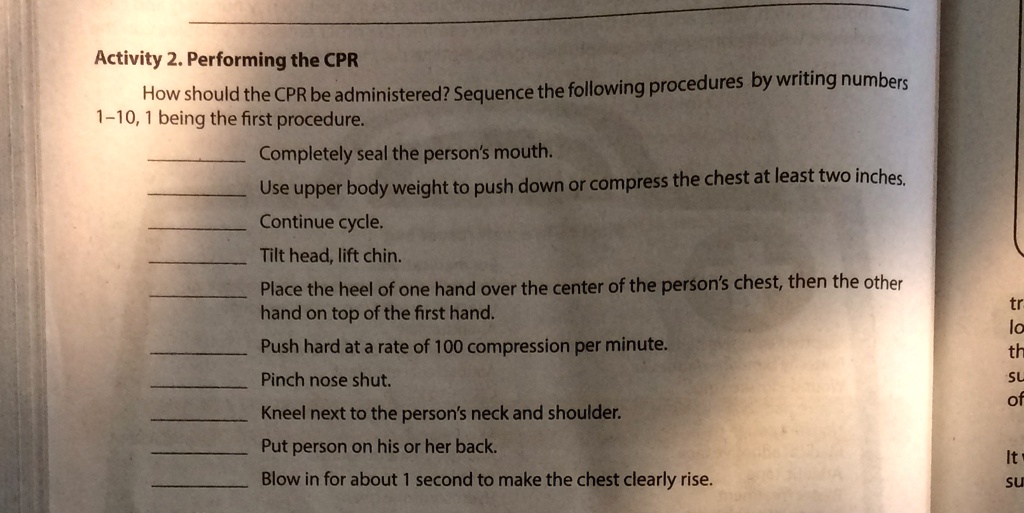 SOLVED: "How should the CPR be administered? Activity 2. Performing the ...