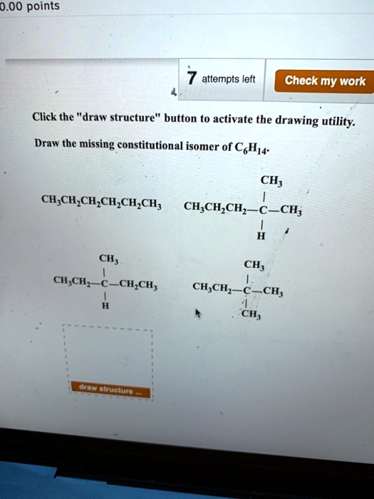 Solved 000 Points Attempts Left Check My Work Click The Draw Structure Button To Activate The 