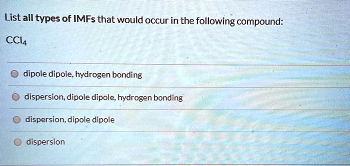 listall types of imfs that would occur in the following compound ccla ...