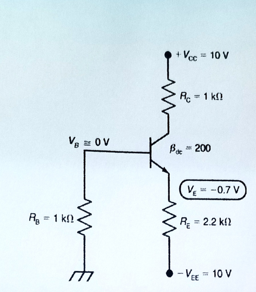 SOLVED: Find VC, VCE, VB, VE, IC, IB, IE, and AV for the following circuit: +Vcc = 10 V Rc = 1 ...