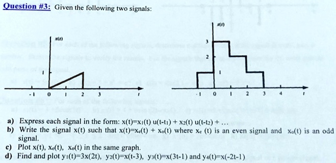Question #3: Given the following two signals: 1 x(1) -1 0 1 2 3 3 2 (1) 101 2 3 4 a) Express ...