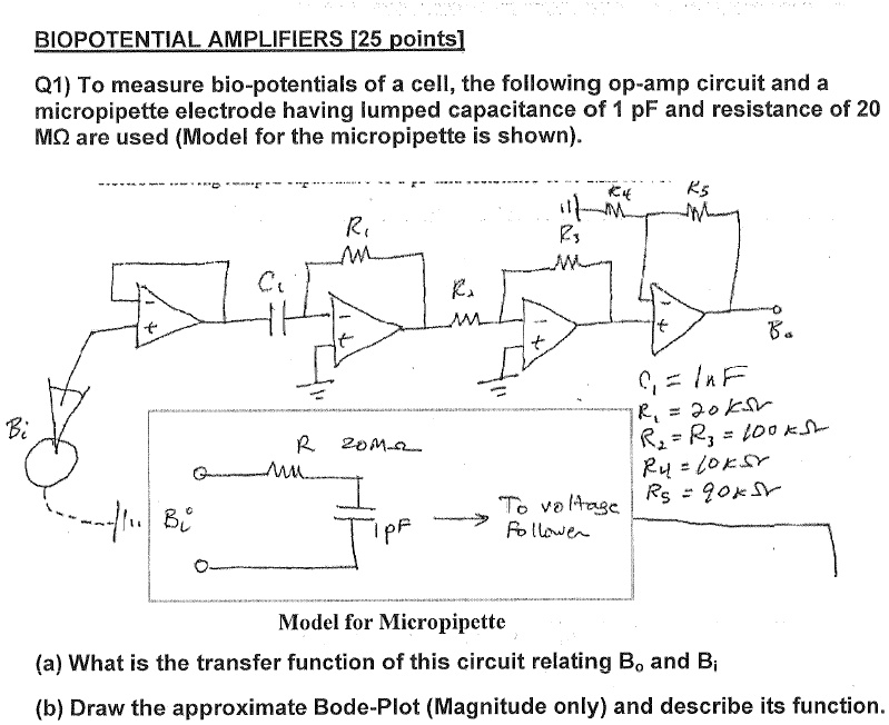BIOPOTENTIAL AMPLIFIERS [25 points] Q1) To measure bio-potentials of a ...