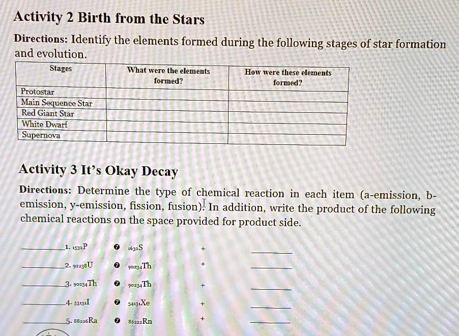please help thank you activity 2 birth from the stars directions ...