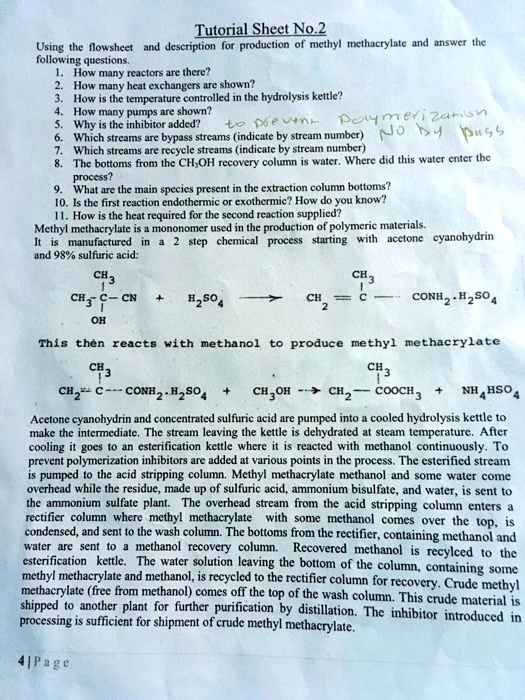 SOLVED: Tutorial Sheet No.2 Using the flowsheet and description for the ...