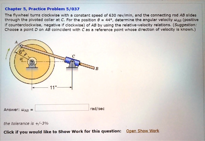 SOLVED: Chapter 5, Practice Problem 5/037 The flywheel turns clockwise with a constant speed of ...