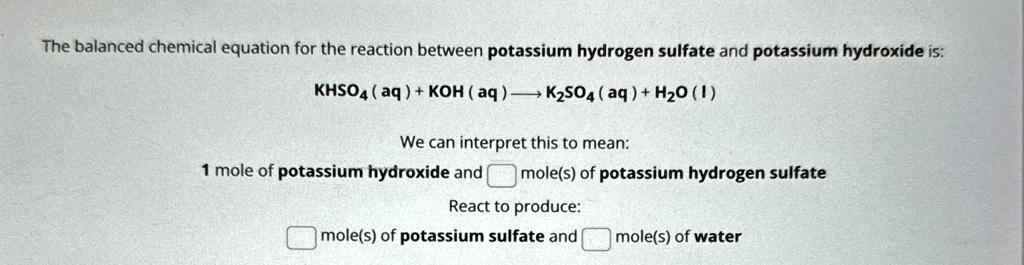 the balanced chemical equation for the reaction between potassium ...