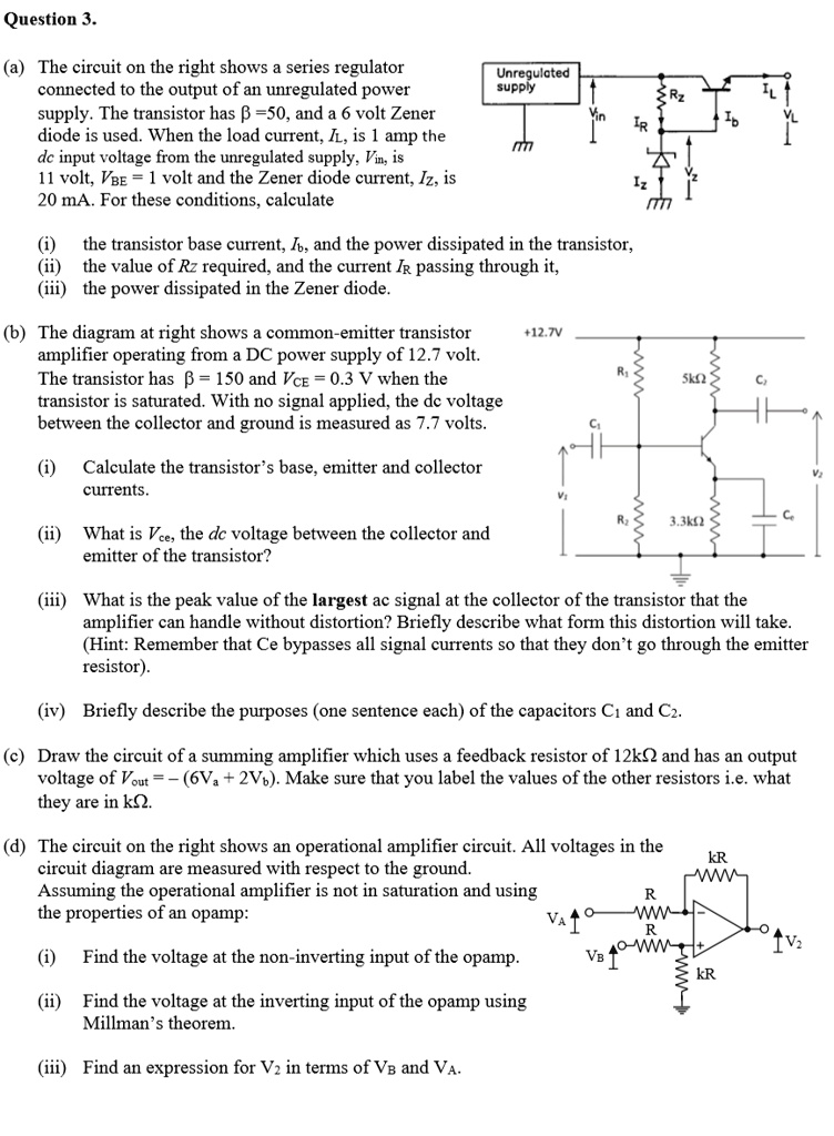 SOLVED: Question 3. a) The circuit on the right shows a series regulator connected to the output ...