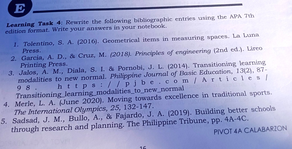 SOLVED: Learning Task 5: Using the bibliographic entries in Learning ...