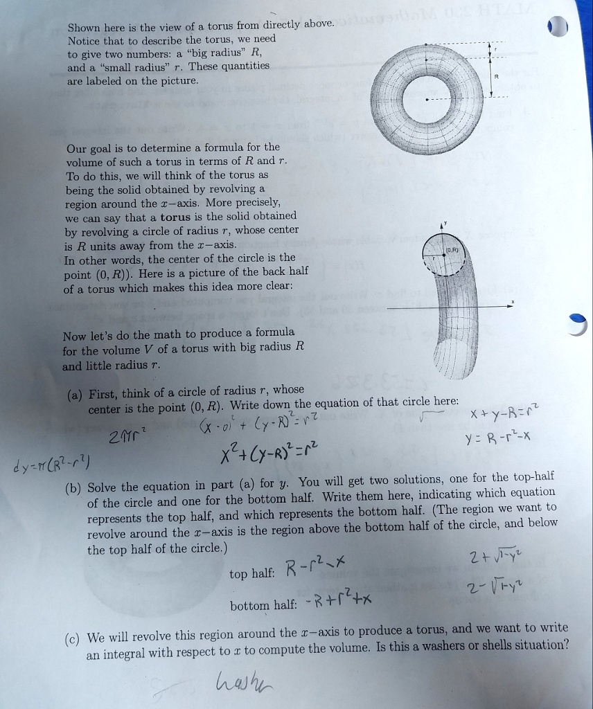 SOLVED: Shown here is the view of torus from directly above: Notice ...