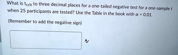SOLVED: What is tcrit to three decimal places for a one-tailed negative ...