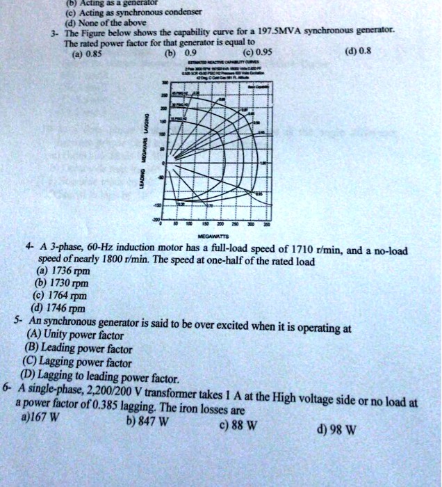 SOLVED: (a) Acting as an exciter (b) Acting as a synchronous condenser ...