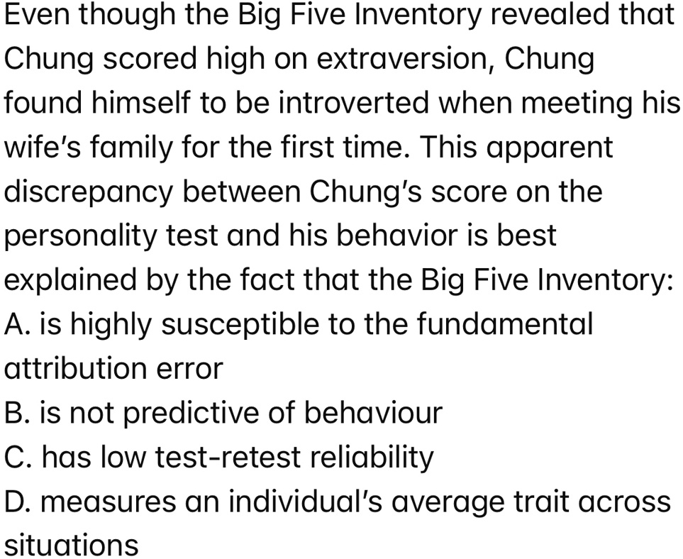 Even though the Big Five Inventory revealed that Chung scored high on ...