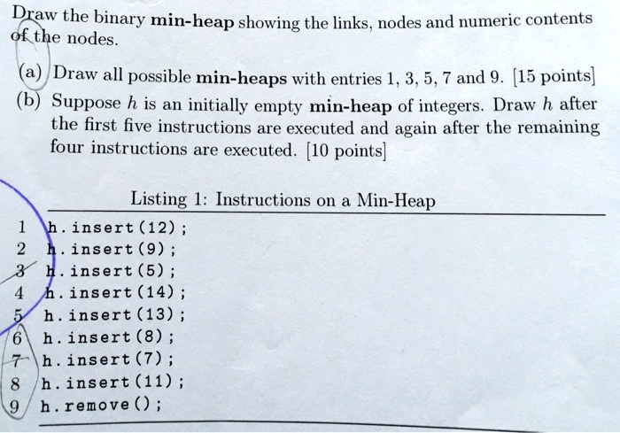 Solved Draw The Binary Heap Showing The Links Nodes And Numeric 8572