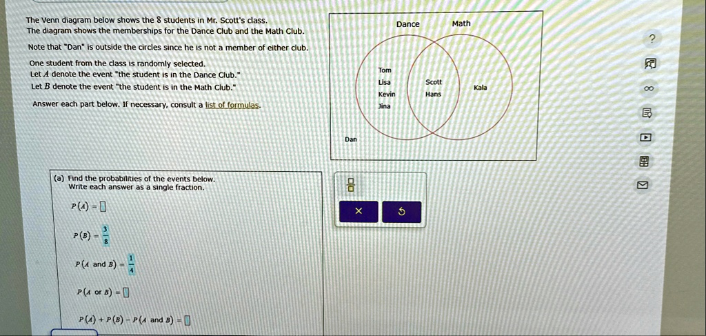 the venn diagram below shows the 8 students in mr scotts class the ...