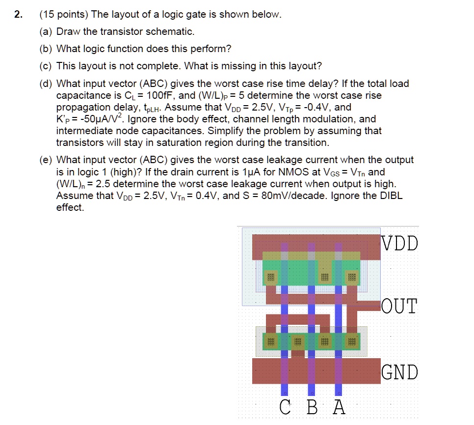 (15 points) The layout of a logic gate is shown below. (a) Draw the ...