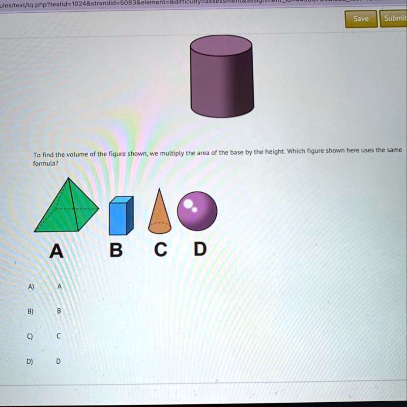 SOLVED: To find the volume of the figure shown, we multiply the area of ...