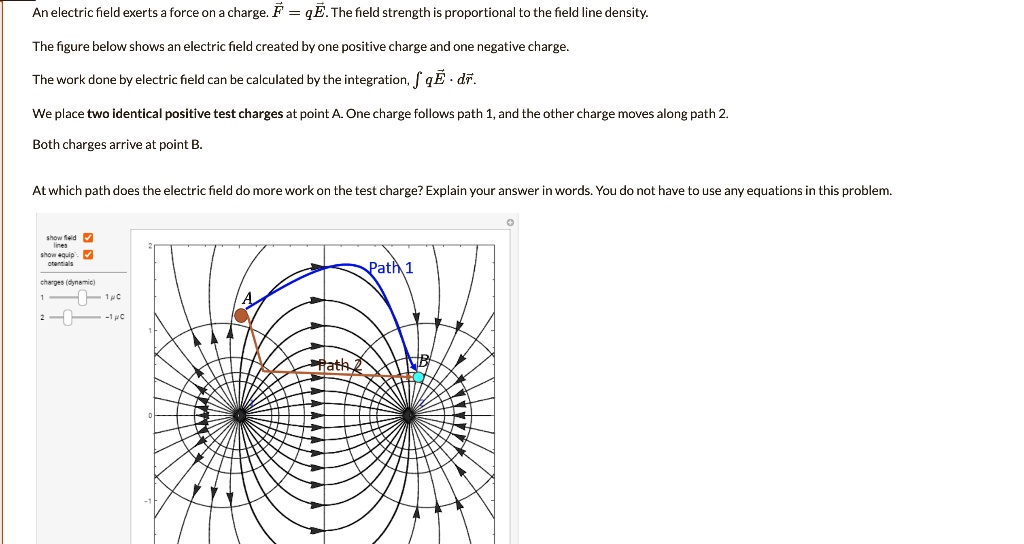 SOLVED:An electric field exerts force on charge. F = qE.The field ...