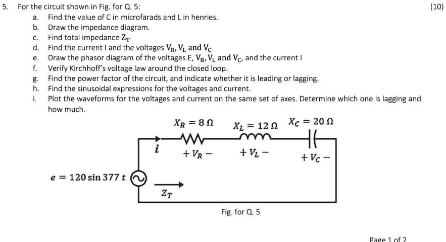 Solve the math For the circuit shown in Fig: for 0.5: (10), find the value of C in microfarads ...